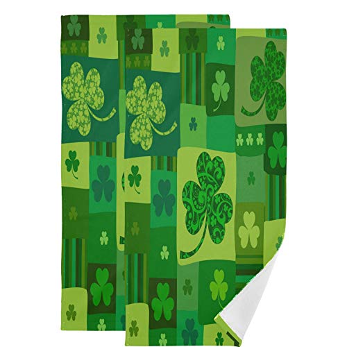 Naanle 2 Piece St. Patricks Day Vintage Shamrocks Soft Fluffy Guest Hand Towels, Multipurpose for Bathroom, Hotel, Gym and Spa (14" x 28",Green)