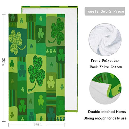 Naanle 2 Piece St. Patricks Day Vintage Shamrocks Soft Fluffy Guest Hand Towels, Multipurpose for Bathroom, Hotel, Gym and Spa (14" x 28",Green)