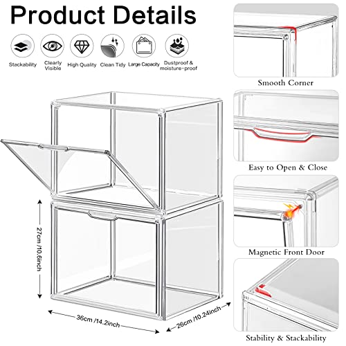 DILIBRA Set of 4 Plastic Purse Storage Organizer for Closet, Acrylic Display Case for Purse and Handbag, Stackable Storage Boxes Organizer with Magnetic Door for Clutch Wallet Book Toys