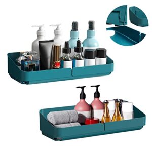 fineget plastic shower caddy basket shelf large adhesive shower shelves for wall bathroom kitchen bathtub rustproof no drilling space saving shower storage organizer deep green 2 pack