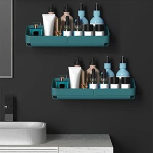 Fineget Plastic Shower Caddy Basket Shelf Large Adhesive Shower Shelves for Wall Bathroom Kitchen Bathtub Rustproof No Drilling Space Saving Shower Storage Organizer Deep Green 2 Pack