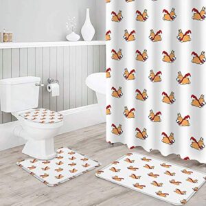 familydecor 4 pcs bathroom decor set, polyester waterproof bath curtain and non-slip bathroom rugs toilet lid cover, cute cartoon corgi running shower curtain with hooks 36x72 inch