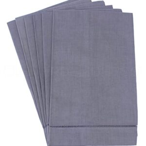 CleverDelights Slate Hemstitched Hand Towels - 6 Pack - 14" x 22" - 45/55 Cotton Linen Blend