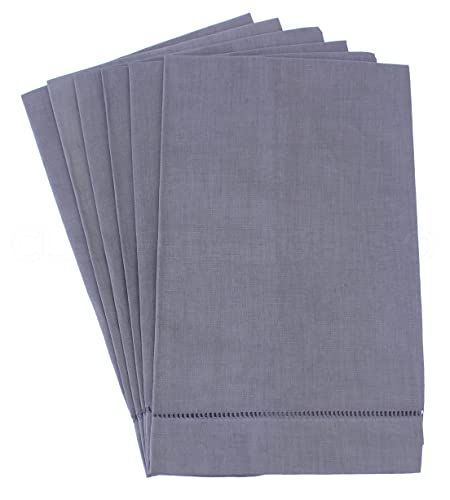 CleverDelights Slate Hemstitched Hand Towels - 6 Pack - 14" x 22" - 45/55 Cotton Linen Blend