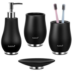 kadolina black bathroom accessories set, toothbrush holder set, lotion soap dispenser, soap dish, tumbler cup, ceramic vanity countertop accessory set bath restroom (4 pcs)