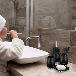 Kadolina Black Bathroom Accessories Set, Toothbrush Holder Set, Lotion Soap Dispenser, Soap Dish, Tumbler Cup, Ceramic Vanity Countertop Accessory Set Bath Restroom (4 Pcs)