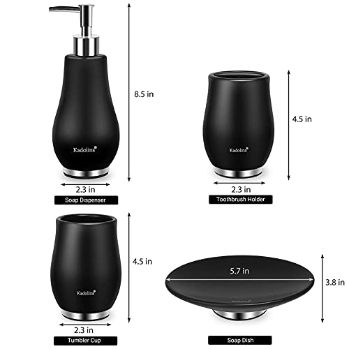 Kadolina Black Bathroom Accessories Set, Toothbrush Holder Set, Lotion Soap Dispenser, Soap Dish, Tumbler Cup, Ceramic Vanity Countertop Accessory Set Bath Restroom (4 Pcs)