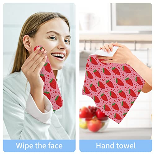 Kigai Strawberry with Dots Cotton Washcloths Set of 4, 12"x12" Soft Absorbent Wash Cloths Bathroom Face Cloths Fingertip Towels for Gym Hotel and Spa