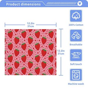 Kigai Strawberry with Dots Cotton Washcloths Set of 4, 12"x12" Soft Absorbent Wash Cloths Bathroom Face Cloths Fingertip Towels for Gym Hotel and Spa