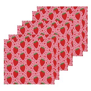 Kigai Strawberry with Dots Cotton Washcloths Set of 4, 12"x12" Soft Absorbent Wash Cloths Bathroom Face Cloths Fingertip Towels for Gym Hotel and Spa