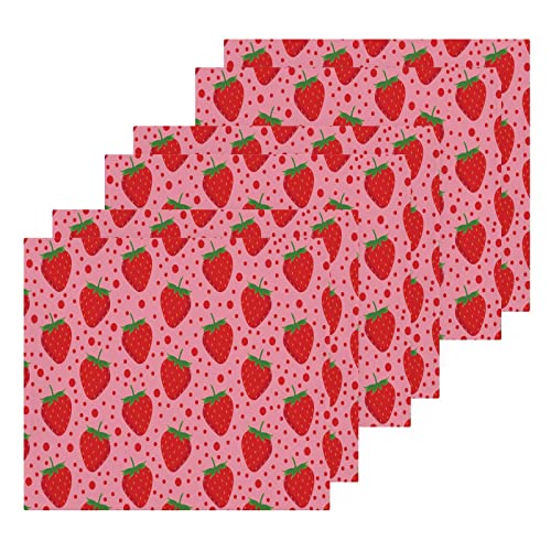 Kigai Strawberry with Dots Cotton Washcloths Set of 4, 12"x12" Soft Absorbent Wash Cloths Bathroom Face Cloths Fingertip Towels for Gym Hotel and Spa