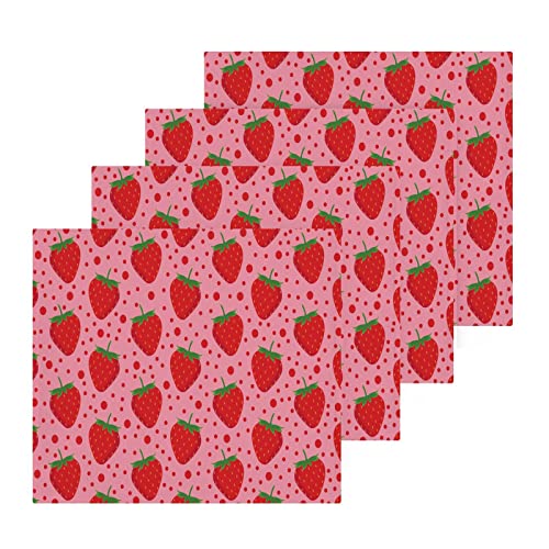 Kigai Strawberry with Dots Cotton Washcloths Set of 4, 12"x12" Soft Absorbent Wash Cloths Bathroom Face Cloths Fingertip Towels for Gym Hotel and Spa