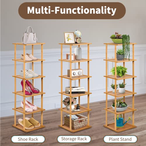 NATTHSWE Bamboo Vertical Shoe Rack - 6 Tier Narrow Free Standing Shoe Rack Organizer for Entryway, Skinny Standing Shoe Rack Shelf for Bedroom Closet Small Spaces