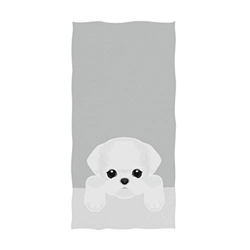 Naanle Cute Cartoon Maltese Dog Print Soft Absorbent Guest Hand Towels for Bathroom, Hotel, Gym and Spa (16 x 30 Inches,Gray)