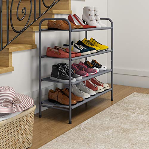 MAX Houser Shoe Rack Storage Organizer 4 Tier Free Standing Fabric Shoe Shelf Compact Shoe closet Organizer Stand Shoe Rack Shelf for 12-20 Pairs, for Entryway Closet Bedroom (Dark Grey)