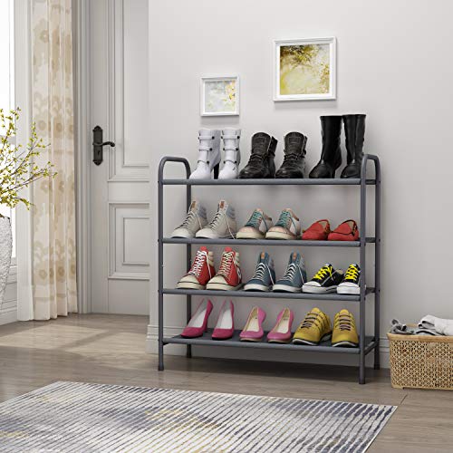 MAX Houser Shoe Rack Storage Organizer 4 Tier Free Standing Fabric Shoe Shelf Compact Shoe closet Organizer Stand Shoe Rack Shelf for 12-20 Pairs, for Entryway Closet Bedroom (Dark Grey)