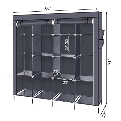 YUFENGZHE Wardrobe Storage Closet Clothes Portable Wardrobe Storage Closet Portable Closet Grey 001 003