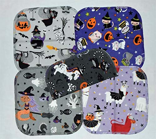 2 Ply Printed Flannel Little Wipes (R) Set of 5 8x8 inch Napkins Creepy Cuties Halloween