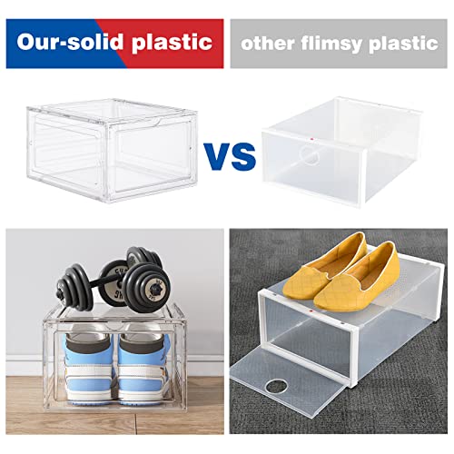 Fixwal Large Shoe Storage Box Set of 6 Stackable Drop Front Plastic Shoe Organizer Containers with Clear Door, Shoe Bins for Display Sneakers Fit Shoe Size Up to US Men 12