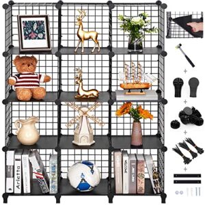 anwbroad wire cube storage organizer, 12 cube metal grid, wire shelves organizer, c grids panels, stackable modular bookshelf, ideal for bedroom living room office 11.8” x 11.8” black ulwt012b