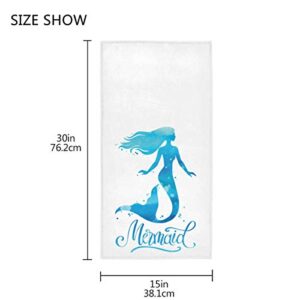 Pfrewn Mermaid Girl Hand Towels 16x30 in Fish Scales Bathroom Towel Soft Absorbent Ocean Sea Underwater Summer Small Bath Towel Kitchen Dish Guest Towel Home Bathroom Decorations