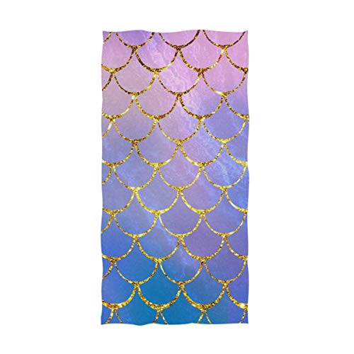 Naanle Chic Magic Colors Mermaid Fish Scales Print Soft Absorbent Large Hand Towels Multipurpose for Bathroom, Hotel, Gym and Spa (16" x 30",Floral)