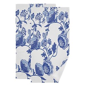 beautiful blue flowers chinoiserie style hand towels set of 2 luxury print decorative bathroom towels super soft highly absorbent multipurpose towels for yoga gym spa hotel bathroom kitchen 28x14 inch