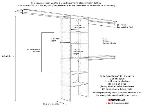 ClosetMaid SuiteSymphony Closet Organizer with Shelves, 25-Inch-Pure White