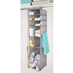 mDesign Long Soft Fabric Over Closet Rod Hanging Storage Organizer with 12 Divided Shelves, Side Pockets for Child/Kids Room or Nursery, Store Diapers, Wipes, Lotions, Toys - Gray