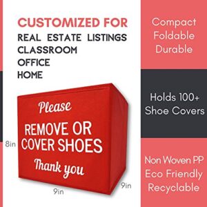 RE GOODS Shoe Cover Box | Disposable Shoe Bootie Holder For Realtor Listings and Open Houses, Please Remove Your Shoes Sign, Real Estate Agent Supplies