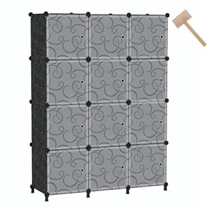 awtatos 12 cube storage organizer with doors, diy plastic closet storage shelf, modular storage bookshelf, stackable storage shelving rack for bedroom, home, living room, black ulpz012