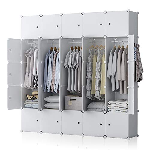 GEORGE&DANIS Portable Closet Wardrobe Cube Storage Cube Organizer Cube Shelf Armoire Bedroom Dresser (71x18x71 inches) 5x5 Tiers, White