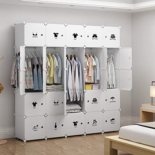 GEORGE&DANIS Portable Closet Wardrobe Cube Storage Cube Organizer Cube Shelf Armoire Bedroom Dresser (71x18x71 inches) 5x5 Tiers, White