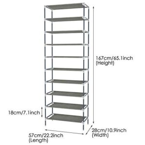 Himimi 10 Tiers Shoe Rack, Non-Woven Fabric Shoe Tower Stand, Easy Assembled Shoe Shelf Organizer Closet for Home, Sturdy Shelf Storage Organizer Cabinet