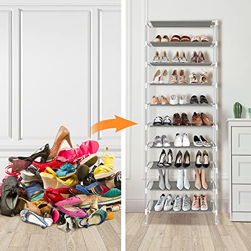 Himimi 10 Tiers Shoe Rack, Non-Woven Fabric Shoe Tower Stand, Easy Assembled Shoe Shelf Organizer Closet for Home, Sturdy Shelf Storage Organizer Cabinet