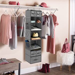 ZOBER Hanging Closet Organizer and Storage Shelves - 9-Shelf Wardrobe Clothes Organizer for Dorm Room, Baby Nursery, Small Closet Storage - Grey