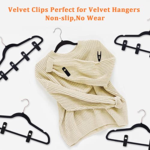 Velvet Hangers Clips, DIGHEIGG Clothes Pins for Pants Hangers Skirt Hangers, Black Strong Clips for Kids Toddler Hanger for Closet Organizer 16 Pack