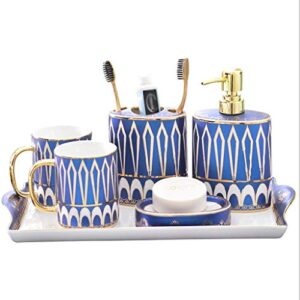 tfiiexfl ceramic bath accessory set | includes liquid soap or lotion dispenser w/toothbrush holder, tumbler, soap dish