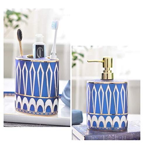 TFIIEXFL Ceramic Bath Accessory Set | Includes Liquid Soap or Lotion Dispenser w/Toothbrush Holder, Tumbler, Soap Dish