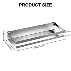 Merkaunis Stainless Steel Bathroom Shelf Bathroom Shower Shelf Bath Kitchen Shower Caddy Rack Rustproof Metal Storage Floating Shelves Wall Mounted Rectangular Shelf 15.75 Inch