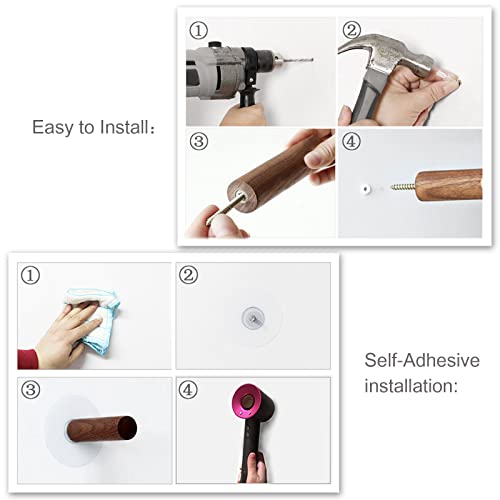 Alaisee Hair Dryer Holder, Wood Wall Mount Holder for Dyson Supersonic Hair Dryer, Walnut