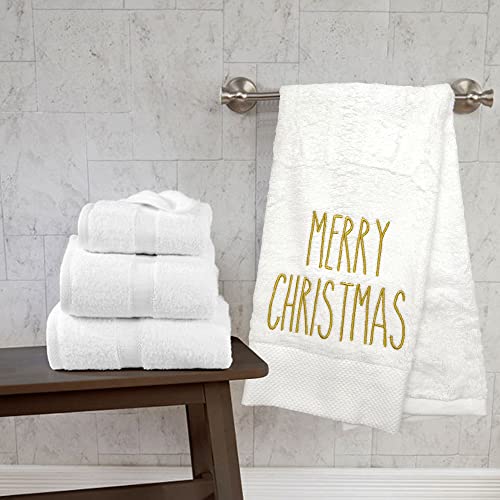 Merry Christmas Hand Towel - Embroidered Hand Towel - 100% Cotton Towel - Holiday Decor Dish Towels Fingertip Towel