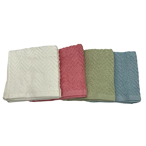 100% Cotton 8 PC Textured Washcloth Set in Pastel Pink, White, Green and Blue