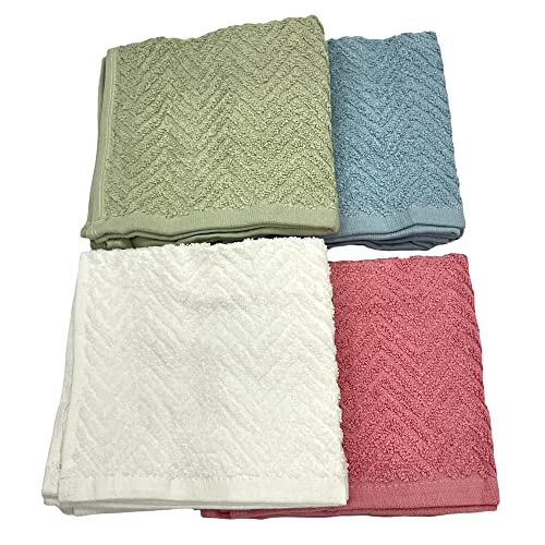 100% Cotton 8 PC Textured Washcloth Set in Pastel Pink, White, Green and Blue