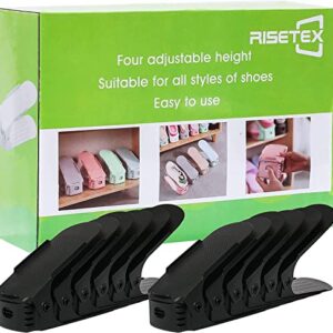 RISETEX Shoe Slots Organizer 12 Pack Black,Shoe Organizer for Closet,Shoe Stackers Increase Space by 200%,Adjustable 4 Level Shoe Space Saver,Double Deck Shoe Rack Holder for Closet (12pack-Black)