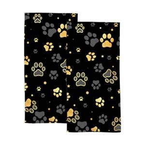 xollar 2 pcs hand bath towels gold dog paw print star, absorbent soft fingertip towel body hair drying cloth for bathroom kitchen gym spa, 30” x 15” quick dry, 30 x 15 inches