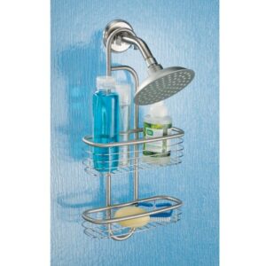 InterDesign iDesign Hanging Shower Caddy, Small Stainless Steel Shower Organiser for Shampoo, Shower Gel, Conditioner and More, Compact Bathroom Storage with Two Trays, Silver