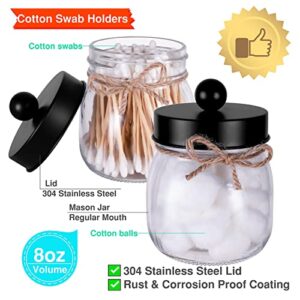 Mason Jar Bathroom Accessories Set 4 Pcs - Lotion Soap Dispenser & Toothbrush Holder & 2 Cotton Swab Holders - Rustic Farmhouse Bathroom Decor Countertop Vanity Organizer, Black