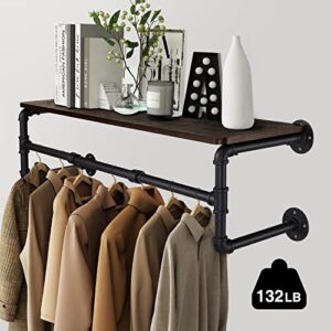 GREENSTELL Clothes Rack with Top Shelf, 41in Industrial Pipe Wall Mounted Garment Rack, Space-Saving Display Hanging Clothes Rack, Heavy Duty Detachable Multi-Purpose Hanging Rod for Closet Storage