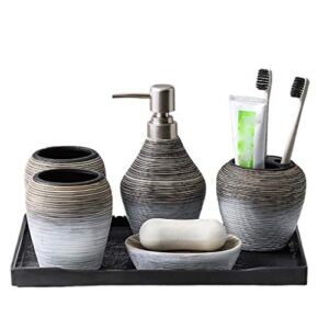 tfiiexfl black & beige ceramic bathroom set w/soap dispenser, toothbrush holder, tumbler & soap dish